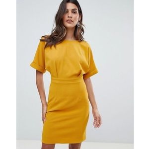 ASOS | Dresses | Asos Mustard Yellow Short Sleeve Wiggle Midimini Dress 4l | Poshmark